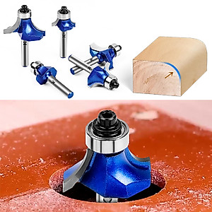 NICAVKIT 6Pcs Roundover Router Bit 1/4 Shank,Radius in 1/8" 3/16" 1/4" 5/16" 3/8" 1/2",Carbide Tip 2 Flutes Corner Rounding Over Edge Forming Router Bit with Bearing Guide CNC Woodworking Tool