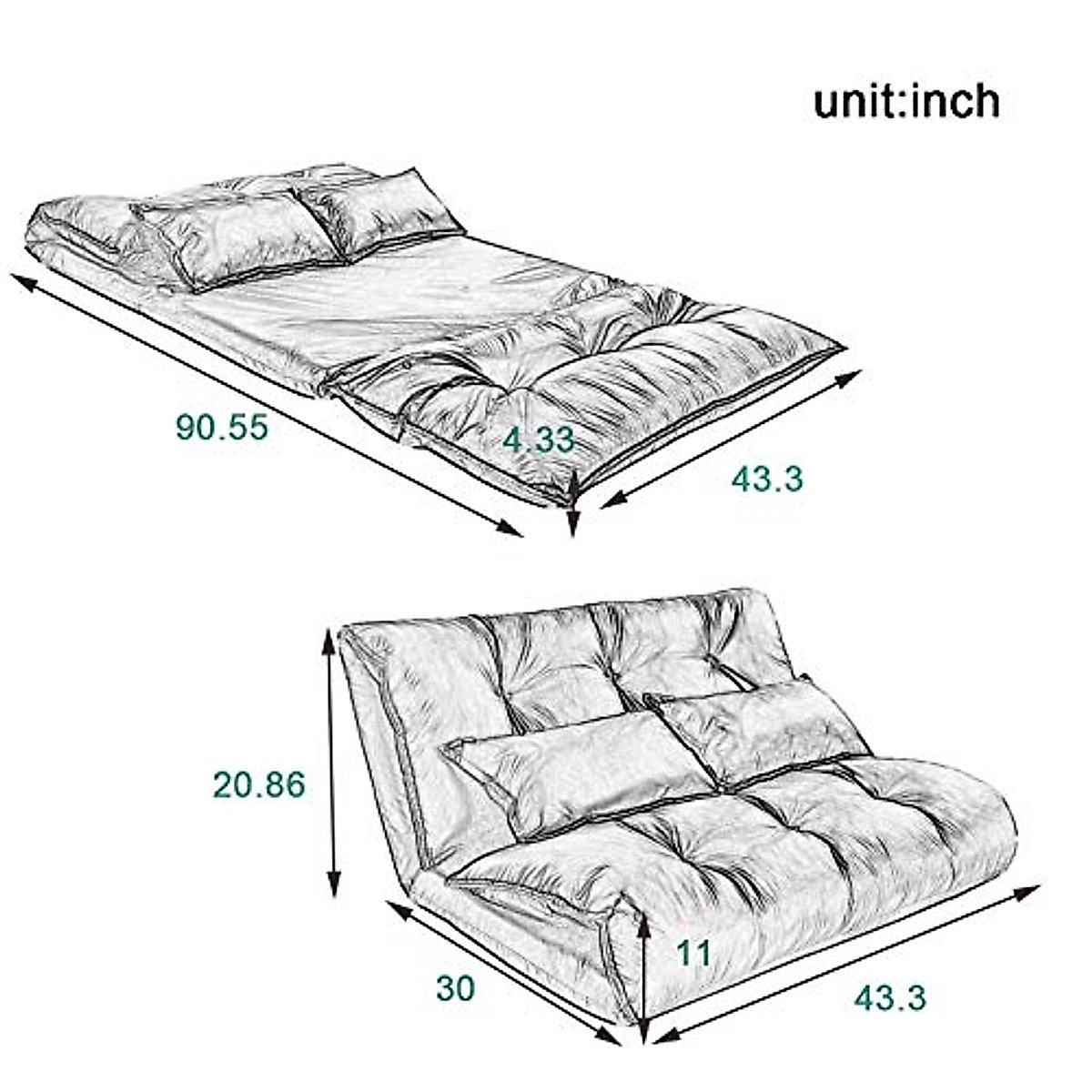 SYING88 Lazy Floor Sofa Adjustable Folding Futon Sofa Video Gaming Sofa with Two Pillows，Sleeper Bed Couch for Adults，for Bedroom Living Room Reading Gaming Small Spaces Apartment (Red)