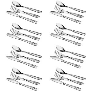 24 Piece Stainless Steel Kids Cutlery, Child and Toddler Safe Flatware, Kids Silverware, Kids Utensil Set Includes 8 Knives, 8 Forks, 8 Spoons, Total of 8 Place Settings, Ideal for Home and Preschools
