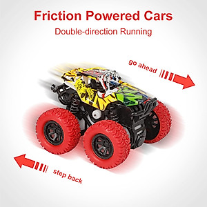 M SANMERSEN Car Toys for Toddlers 1-3, 2 Pack Monster Toys Truck 360° Rotating Stunt Cars - Push and Go Toy Cars Boys Girls Birthday Christmas Easter Gifts