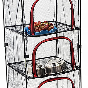 UPQRSG Herb Drying Rack, 3 Layer Hanging Mesh Net Dryer, Multifunction Folding Fish Mesh, Portable Vegetable Dishes Mesh with Zipper, Plant Drying Rack Storage Bag for Fruits, Seafoods, Clothes(Red)
