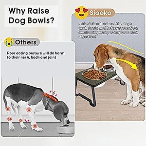 Siooko Elevated Dog Bowls for Large Dogs, Wood Raised Dog Bowl Stand with 2 Stainless Steel Dog Bowls, Dog Food Bowl and Dog Water Bowl Non-Slip Feet (7.7" Tall, 58 oz Bowl)