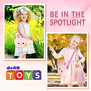 deAO Rabbit Bunny Plush Bag with 11.5" Fashion Doll, Cute Animal Backpack Cosmetic Purse Storage Bag, Doll with Fashion Plush Clothes Playset, Adjustable Strap Pink Fluffy Bunny Handbags for Girls