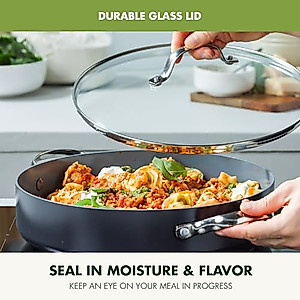 GreenPan Valencia Pro Hard Anodized Healthy Ceramic Nonstick 3.8 Quart Sauteuse Pan with 2 Handles and Lid, PFAS-Free, Induction, Dishwasher Safe, Oven Safe, Gray