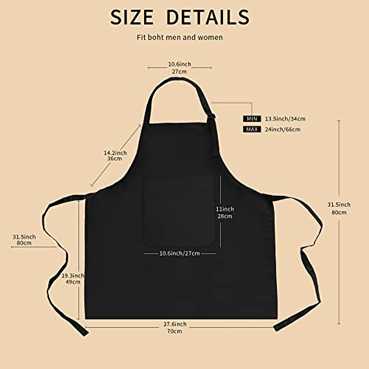 Yhywcy Bib Apron Adjustable Black Apron for Men Women Kitchen Apron Cooking Apron Service Apron Work Apron Nail Styling Apron (3pcs With pockets)