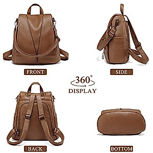 Women Backpack Purse PU Leather Anti-theft Casual Shoulder Bag Fashion Ladies Satchel Bag Large Capacity Travel Bag Waterproof Multipurpose Crossbody Handbag, Brown
