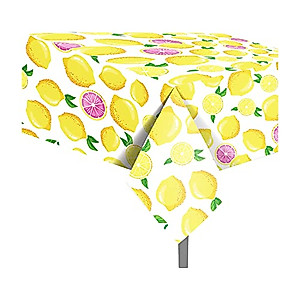 NA 2 Pcs Lemon Plastic Tablecloth, Summer Table Cover Disposable Rectangle Yellow Waterproof Table Cloth for Summer Party Summer Fruit Party Picnic Decor, 54 x 87 Inch