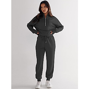 ANRABESS Women's 2 Piece Outfits Sweatsuit Half Zip Sweatshirt Jogger Sweatpant Trendy 2025 Fall Lounge Set Tracksuit Clothes Black Large