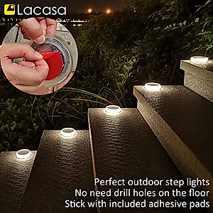 Lacasa Solar Deck Lights, 4 Pack 30LM Outdoor Solar Powered Step Lights, LED Dock Lights Natural White 4000K Light up All Night IP68 Waterproof Auto ON/Off for Garden Stairs Driveway Pathway Lighting