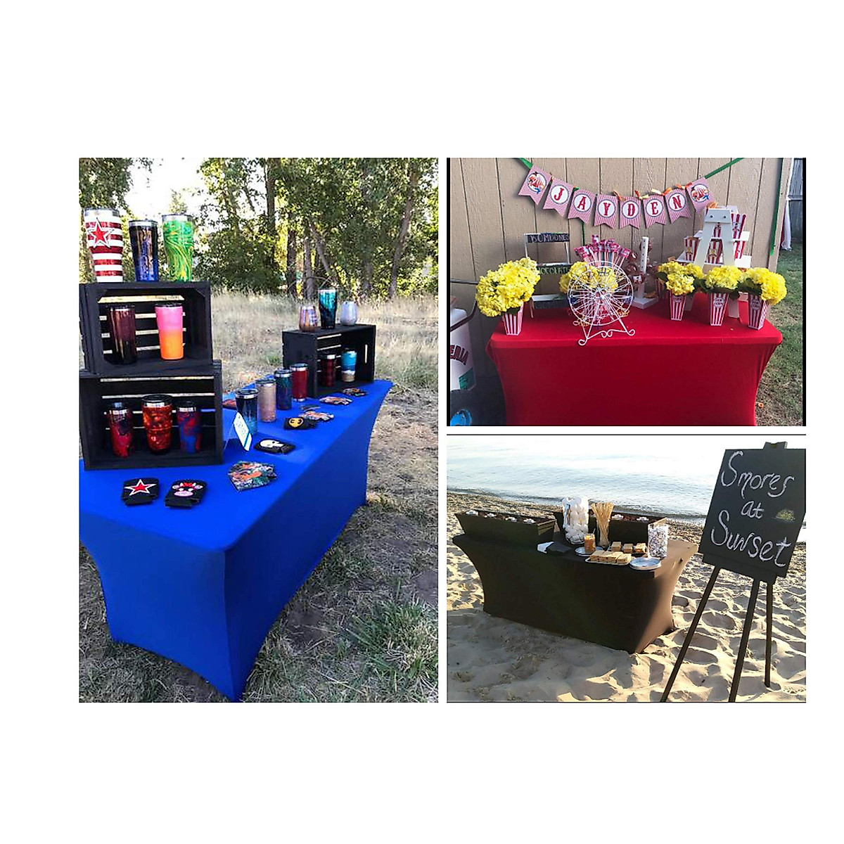 HAORUI 6pcs Stretch Tablecloth 6ft Spandex Table Cover for Craft Exhibitions Wedding Party Show (6ft White)