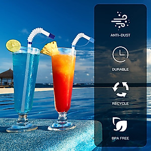 24 Pack 11 Inch Adjustable Straws with Drinking Straw Caps Long Flexible Plastic Bendable Straws Flexible Reusable Straws with 2 Straw Cleaning Brushes for Jumbo Mugs Water Bottle