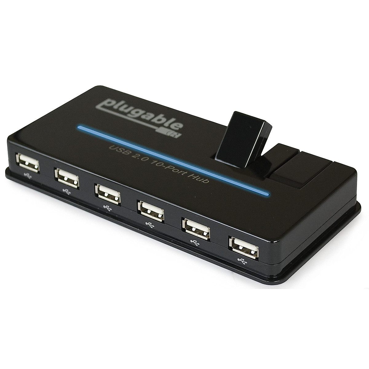 Plugable USB Hub, 10 Port - USB 2.0 with 20W Power Adapter, Two Flip-Up Ports and Driverless