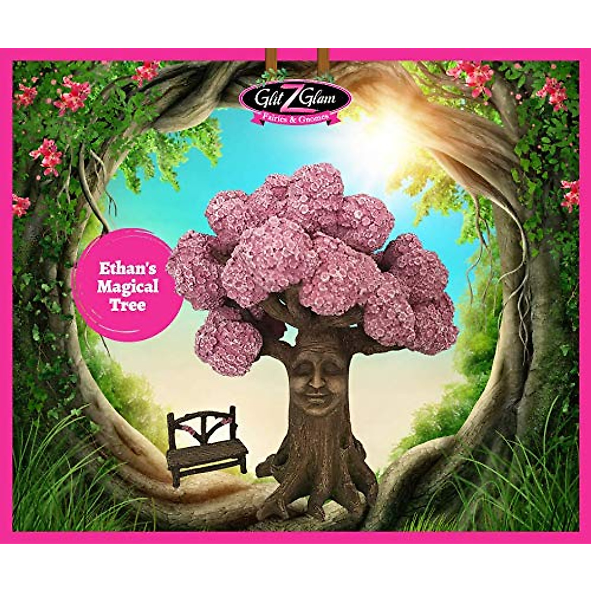 GlitZGlam Ethan's Magical Tree with a Matching Fairy Bench for The Enchanted Fairy Garden (9 Inch Tall) - A Fairy Garden Accessory
