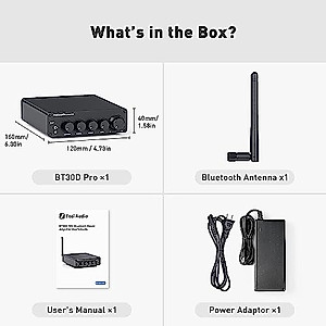 Fosi Audio BT30D Pro TPA3255 Hi-Fi Bluetooth 5.0 Stereo Audio Receiver Amplifier 2.1 Channel Mini Class D Integrated Amp 165 Watt x2+350 Watt for Home Outdoor Desktop Bookshelf Speakers/Subwoofers