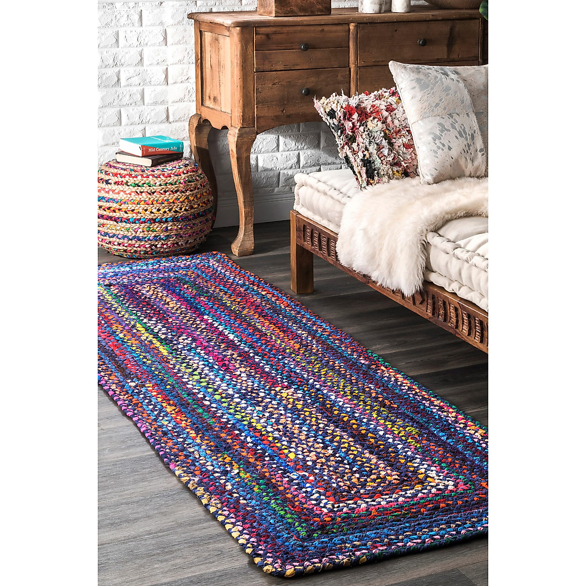 nuLOOM Tammara Bohemian Hand Braided Runner Rug, 2' 6" x 6', Blue