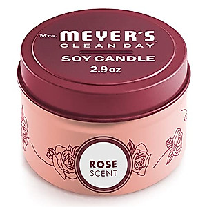Mrs. Meyer's Soy Tin Candle, 12 Hour Burn Time, Made with Soy Wax and Essential Oils, Rose, 2.9 oz