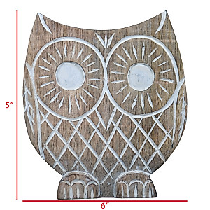 Foreside Home & Garden White Handcarved Wood Owl Figurine FDAD09858, Natural