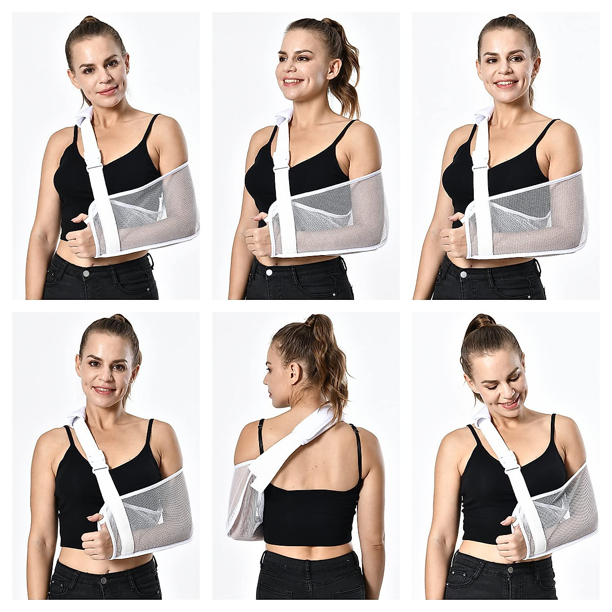 Ledhlth White Mesh Arm Sling for Shoulder Injury Women Shower Sling for Men Shoulder Sling for Shoulder Surgery Elbow Wrist Sling for Broken Arm