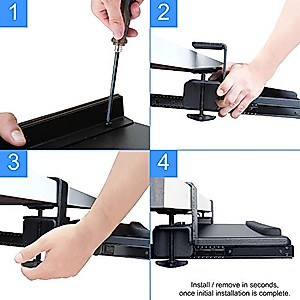 Laboratory 29 Preassembled Keyboard Tray – Adjustable Keyboard Tray Under Desk Slide Out – Easy Clamp-On Installation for Desks 33” or Wider – Wrist Rest Included (Black)