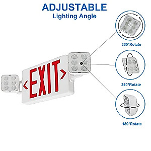 LED Exit Sign with Emergency Light, 2 Adjustable Head Flood Lights, OSTEK Double Sided Red Emergency Exit Sign and Lights Combo, 90min Backup Battery, Fire Resistant 120-277V (UL 94V-0)(1pack)