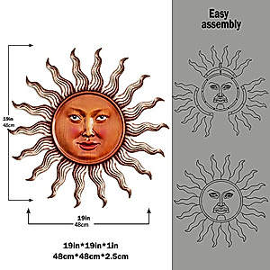 UXZCVIO Metal Sun Face Garden Art Decorations, Outdoor Hanging Wall Decor Sculptures for Home Garden Yard