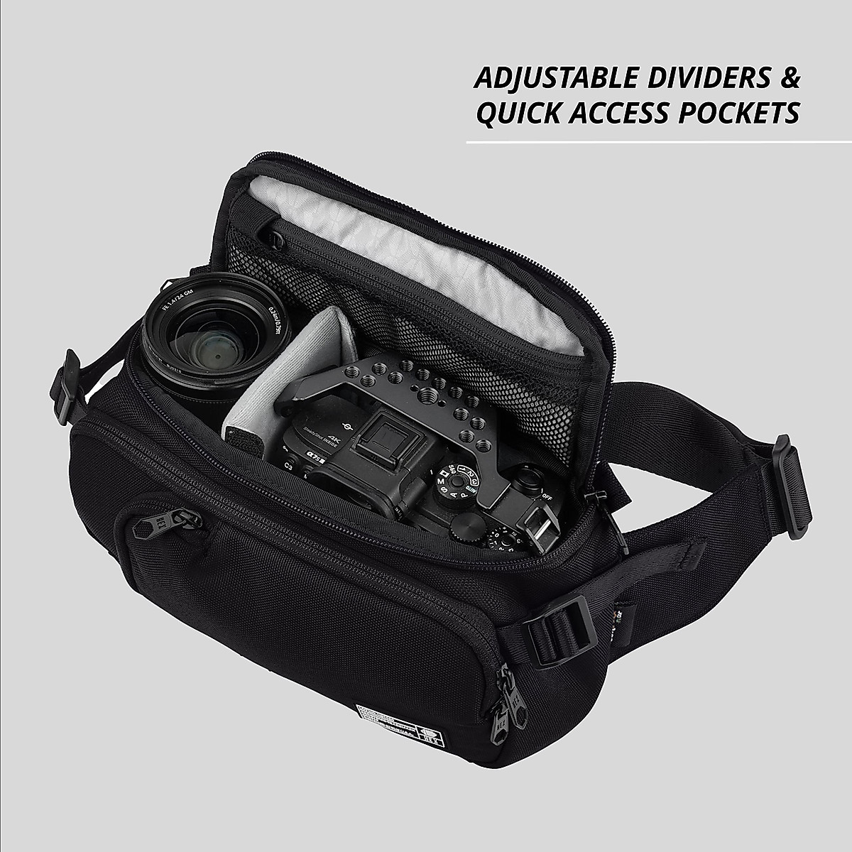 HEX Ranger Camera Mini Sling, Lightweight Water Resistant Mirrorless Camera Sling with YKK Zippers, Interior Dividers, Adjustable Load Straps & More, Camo