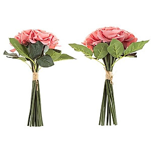 Pure Garden Rose Artificial Flowers - 18Pc Real Touch 11.5-Inch Fake Flower Set with Stems for Home Decor, Wedding, or Bridal/Baby Showers (Coral)