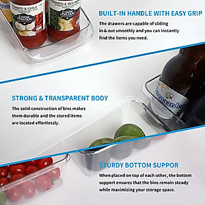 Refrigerator Organizer Bins, Clear Plastic Storage Bins, Stackable Fridge Organizer for Freezer, Cabinet, Fridge, Kitchen Pantry Organization and Storage (Set of 6)