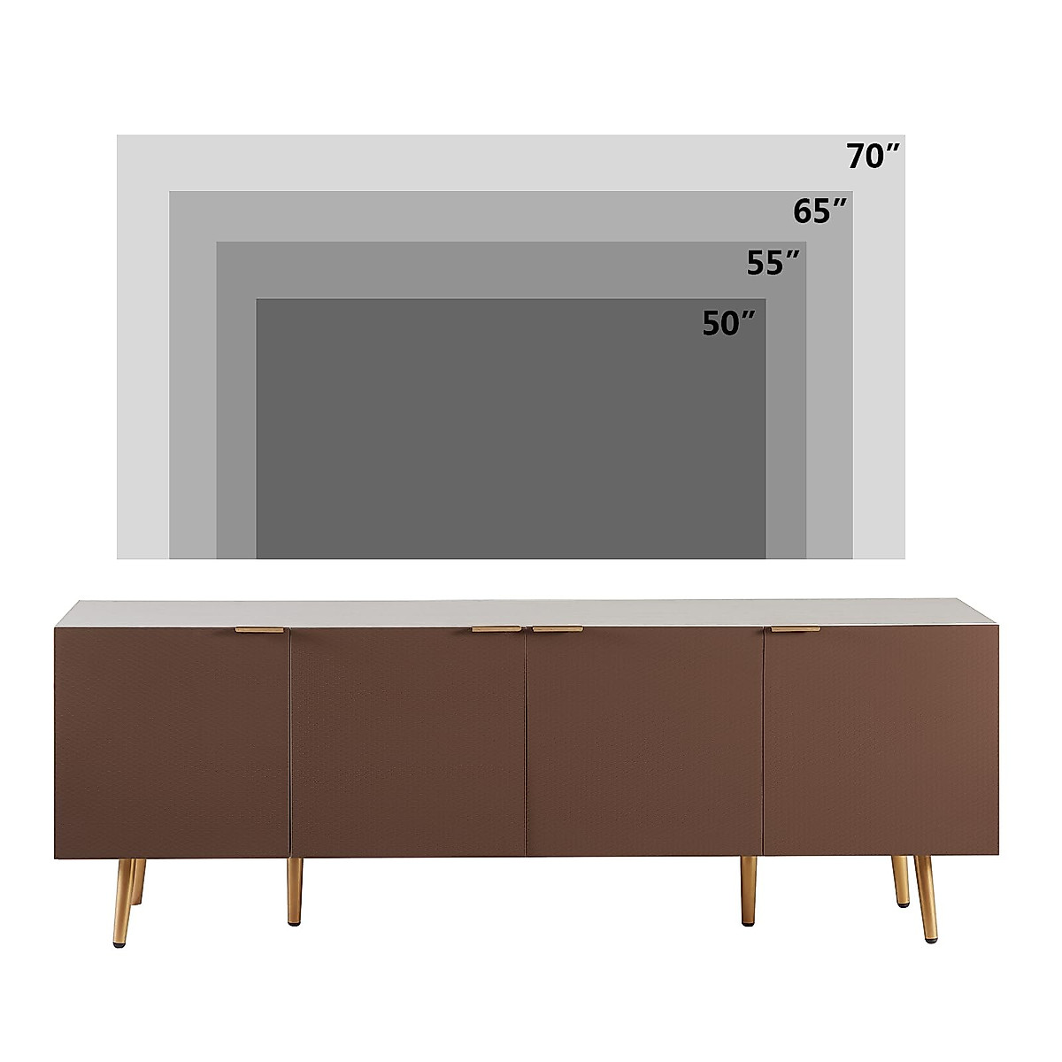 Vliekcy TV Stand for 70 Inch TV, Media Entertainment Center Console Table with Leaf Patterns Doors, Wooden TV Stand with Storage Cabinet for Media Room, Living Room-Cognac Tan & White