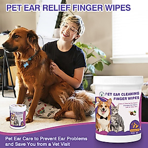 65pcs Pet Ear Cleaning Finger Wipes Cat Dog Ear Wipes Cleaner Cat and Dog Care Remove Earwax Debris Deodorize Relieve Ear Itching and Inflammation Non-Irritating Easy to Use Plant Fragrance