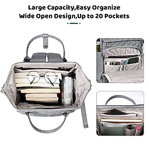 RJEU Women Backpack,Work Computer Bag for Nurse Teacher with USB Charger,Girls High School Backpack Cute Laptop Tote Backpack for Travel Office,Grey