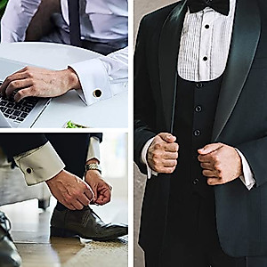 Diamday Cufflinks and Tuxedo Studs for Clothing for Men Stainless Steel Gold Cufflinks for Shirts and Ties Shirt Accessories Classic Tuxedo Buttons and Cufflinks for Father’s Day Silver & Gold Tones