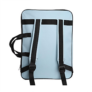 Water-Resistant Art Portfolio Bag Artboard Carrying Case Paint Drawing Sketch Pad Handheld Backpack Sketching Painting Pigment Storage Bag (Light Blue)