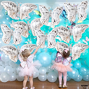 KatchOn, Big Butterfly Balloons, 38 Inch - Pack of 12, Helium Supported | Metallic Butterfly Foil Balloons for Butterfly Party Decorations | Mylar Butterfly Balloons for Baby Shower, Bridal Shower