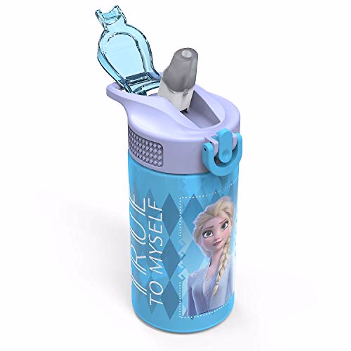 Zak Designs Disney Frozen 2 Kids Water Bottle Set with Reusable Straws and Built in Carrying Loops, Made of Plastic, Leak-Proof Water Bottle Designs (Elsa & Anna, 16 oz, BPA-Free, 2pc Set)
