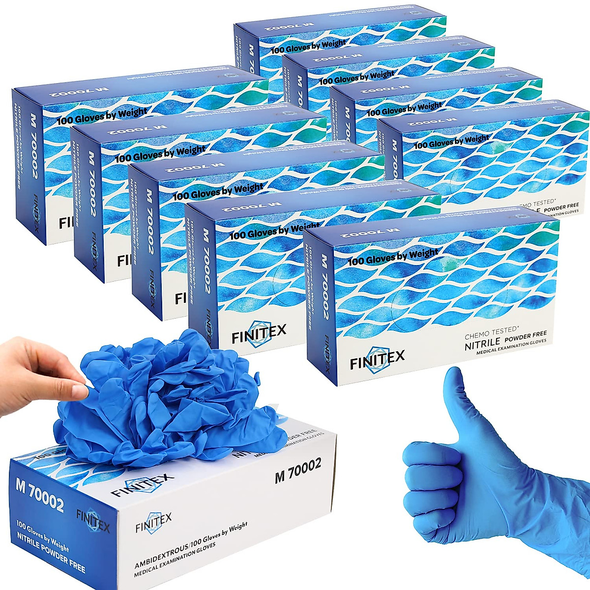 FINITEX Nitrile Disposable Medical Exam Gloves 1000 PCS 4 mil Powder-free Latex-Free Examination Home Cleaning Food Gloves (Medium)