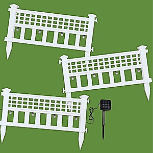 Collections Etc Solar Powered White Garden Border Fence, White - Set of 3 Panels - Edge Your Garden or Pathway Stylishly - 23" x 14" Each