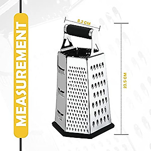 Utopia Kitchen - Cheese Grater & Shredder - Stainless Steel - 6 Sided Box Grater - Large Grating Surface with 6 Razor Sharp Blades - Non Slippery rubber bottom - Perfect to Slice, Grate, Shred & Zest Fruits, Vegetables, Cheeses & Many more! (Black)
