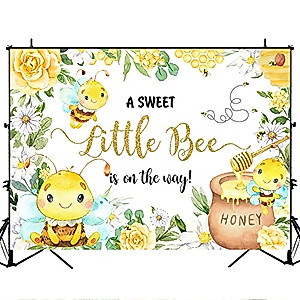 Avezano A Sweet Little Bee is on The Way Backdrop Honeycomb Bee Baby Shower Background Yellow Flower Sweet as Can Bee Baby Shower Party Decorations for Girls Photoshoot Props (7x5)