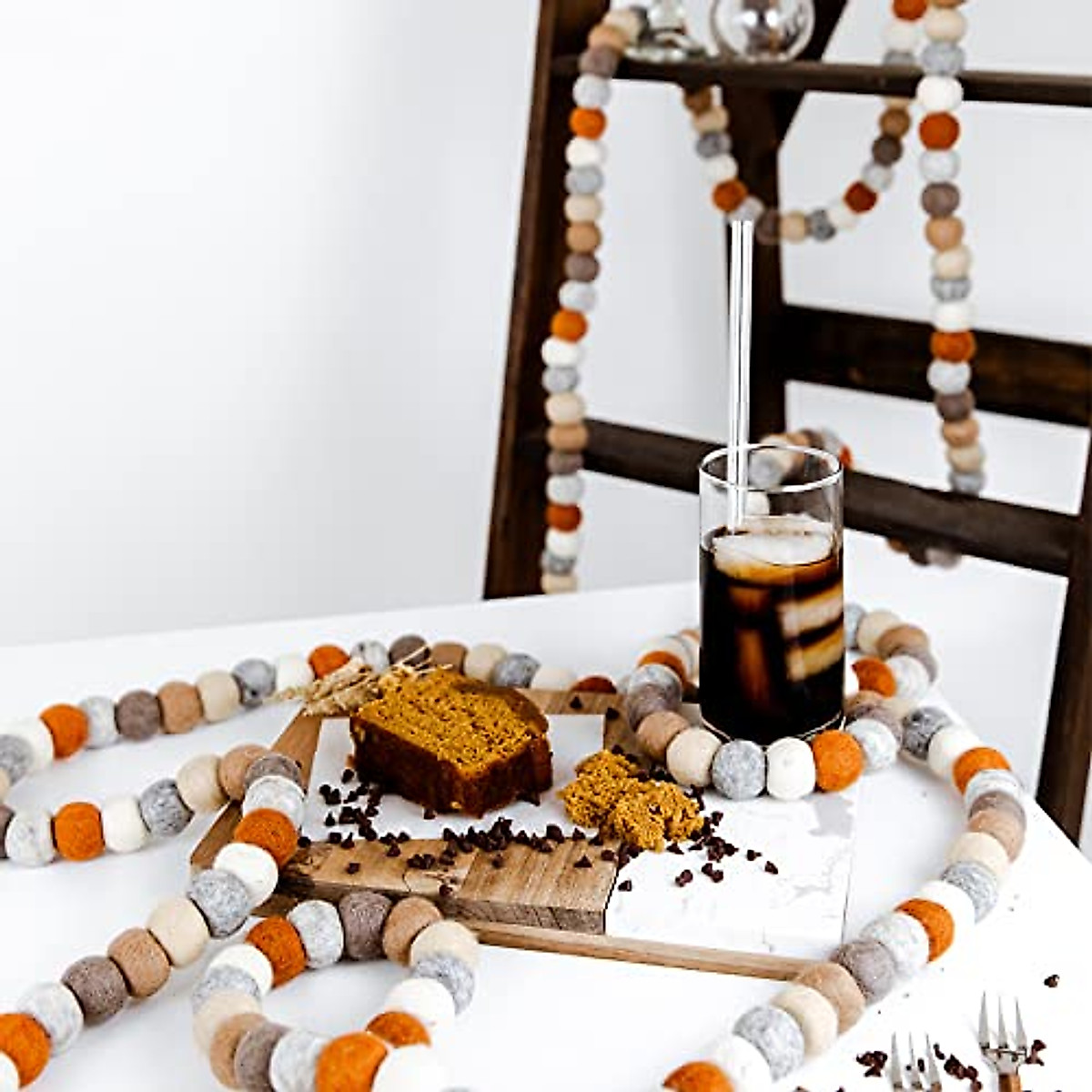 Peachy Party Easter Pom Pom Garland - Colorful Felt Ball Garland - 9 Ft Wool Felt Garland Decorations - Easter Felt Wool Garland, Wool Garland Christmas for Tree - Felt Ball Playroom Garland (Rustic)