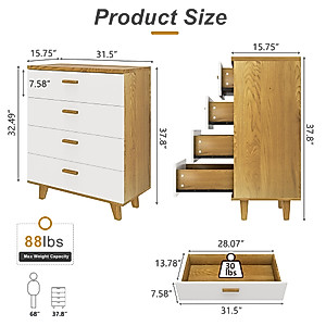 CIPACHO White 4 Drawer Dresser for Bedroom, Modern Wood Storage Chest of Drawers for Nursery, Living Room,Kid Room (4 Drawer)
