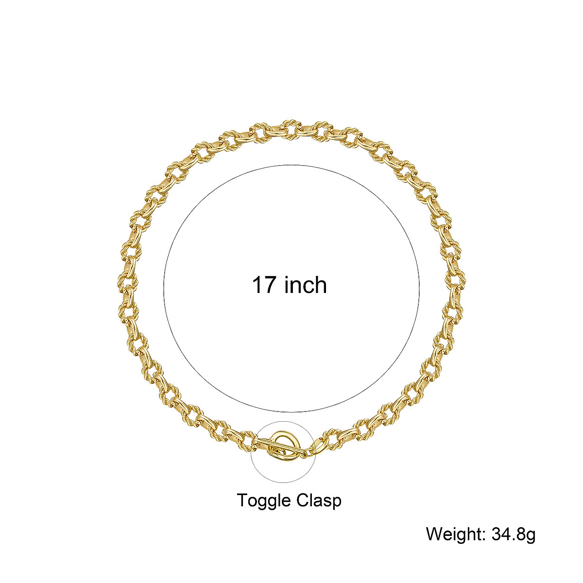 BAMERAL Chunky Gold Chain Necklace for Women 18K Gold Plated Twisted Oval Link Chain Choker Toggle Clasp Necklace for Women Jewelry