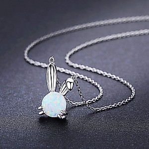 JUSTKIDSTOY Created Opal Bunny Necklace Sterling Silver Cute Rabbit Necklace Opal Bunny Jewelry Gift for Women Daughter Rabbit Lover