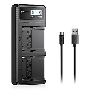 Powerextra Fast Charger Dual USB Charger with LCD Display for Sony NP-F970 NP-F930 NP-F950 NP-F960 NP-F550 NP-F530 NP-F330 NP-F570 Battery