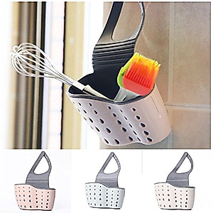 MOTZU Kitchen Sink Shelf Hanging Sponge Drainboard Storage Baskets,Adjustable Snap Sink Faucet Housing Cradle Kitchen Shelving Rack Drain Sponges（Beige）