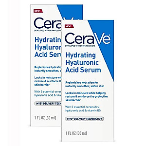 CeraVe Hyaluronic Acid Face Serum | 1 Oz Each | Hydrating Serum for Face With Vitamin B5 | for Normal To Dry Skin | Paraben & Fragrance Free, 2 Pack