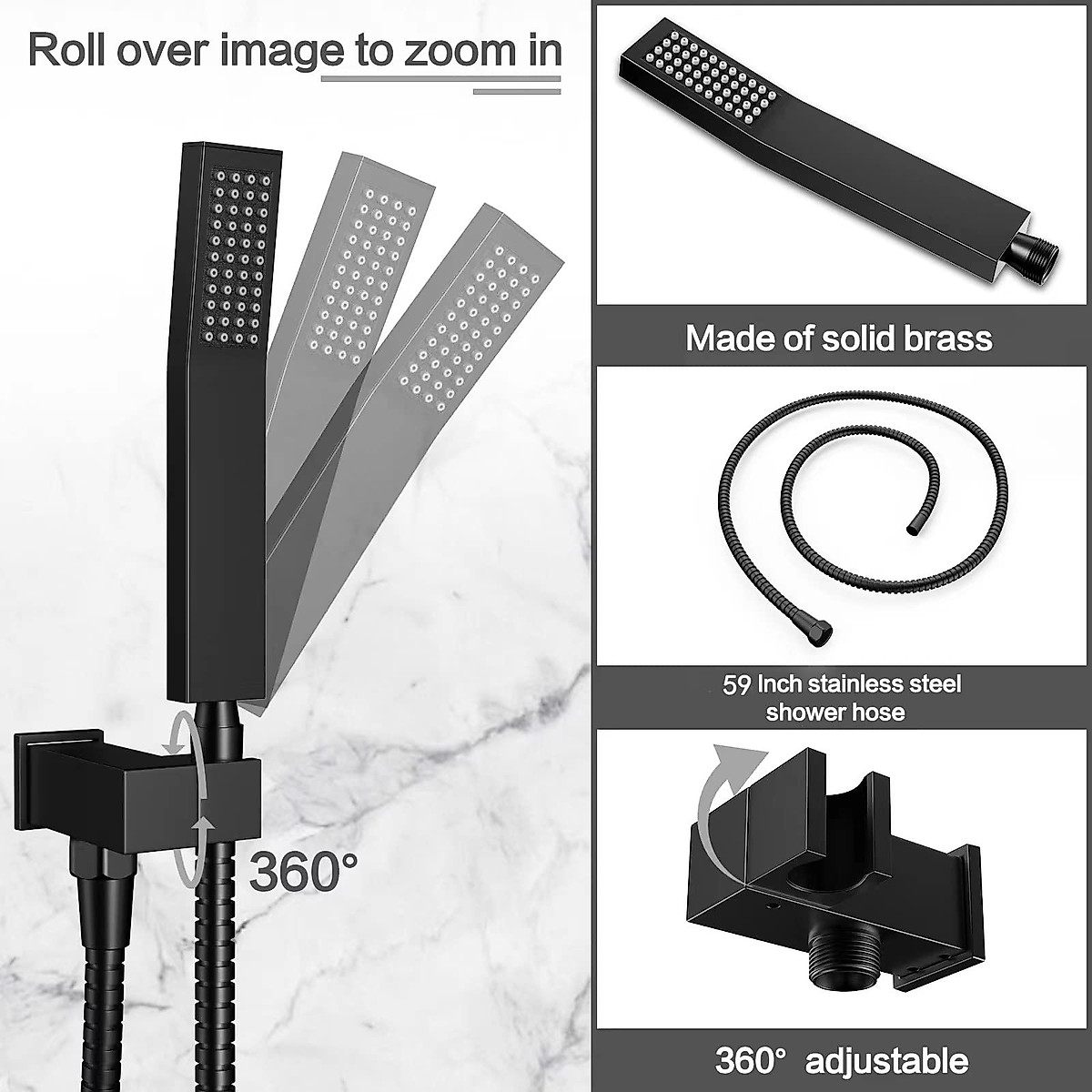 Rain Shower System 12 inch Shower Faucet Set with Tub Spout,Bathroom Wall Mounted Waterfall Shower Head Faucet Sets Complete with Handheld Spray,Rough-in Valve Body and Trim kit,Matte Black