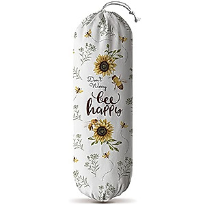 Hglian Kitchen Grocery Plastic Bag Holder and Dispenser Wall Mount Plastic bags Organizer Garbage Shopping Trash bags Storage Container keeper Cute Bee Sunflower Farmhouse Home Décor