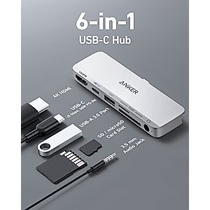 Anker USB-C Hub for USB-C iPad, 541 USB-C Hub (6-in-1) with 4K HDMI Port, Multi-Function USB-C Port, SD and microSD Card Slots, for iPad Pro 5th Gen/iPad Air 5th Gen/iPad Mini 6th and Later (Silver)