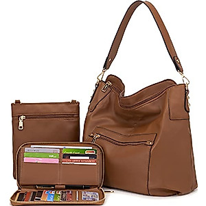 Large Crossbody Bags Ladies Shoulder Handbags Purse and Wallet Set for Women Totes Hobo Purses Brown